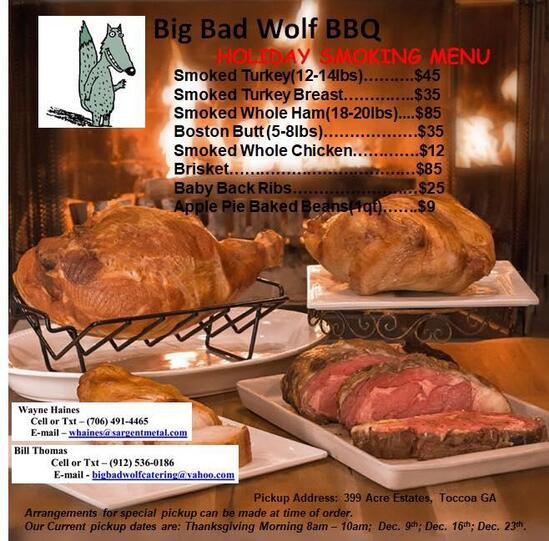 Menu at Big Bad Wolf Bbq of Georgia, Statesboro