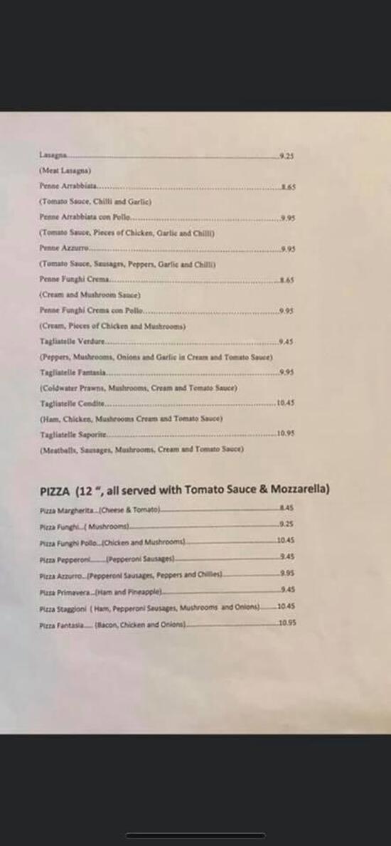 Menu at Azzurro Restaurant Pizzeria, Arbroath
