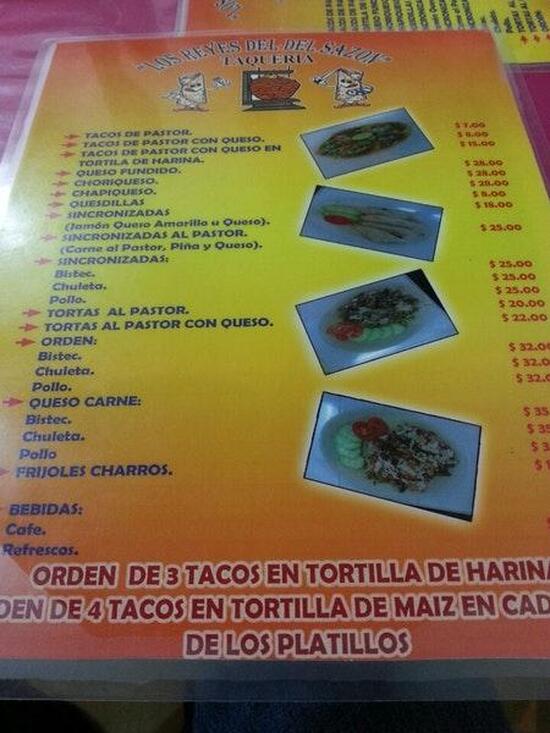 Menu at Taquería Los Reyes del Sazón restaurant, Mexico City