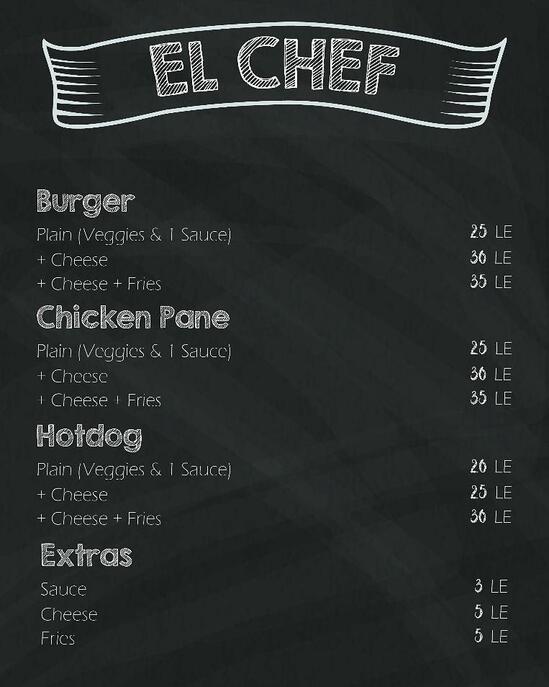 Menu at El Chef restaurant, Cairo, Superjet