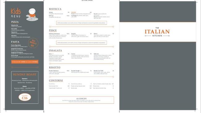 Menu at The Italian Kitchen restaurant, Bristol