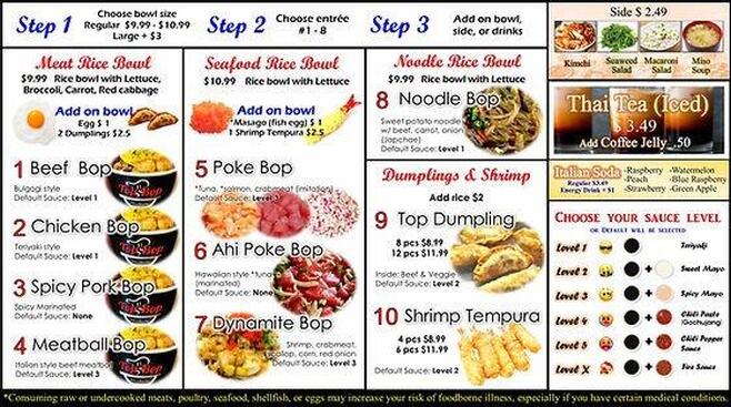Menu at Top Bop - South fast food, Anchorage, Old Seward Hwy STE 18
