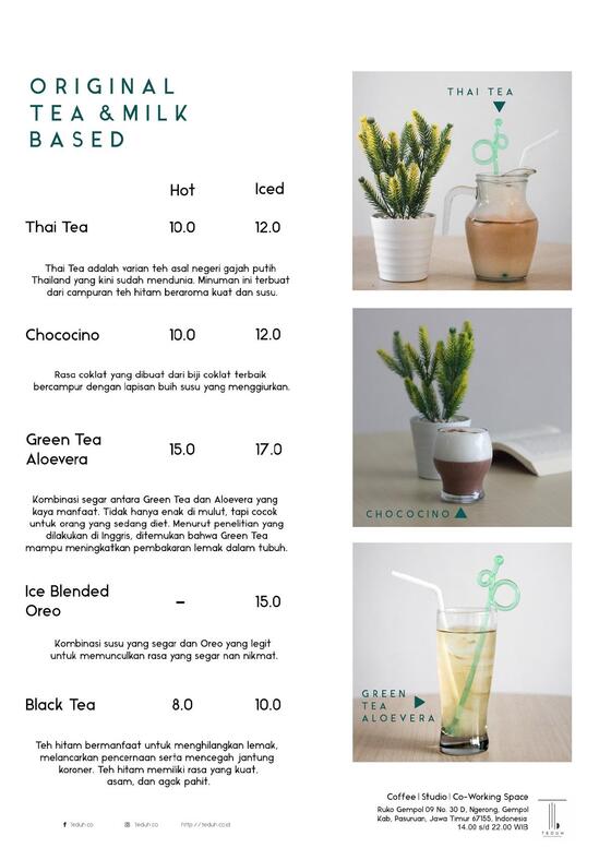 Carta del café Teduh Coffee X Spaces, Kepulungan