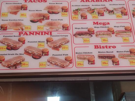 Menu at Jumbo Food restaurant, Meknes