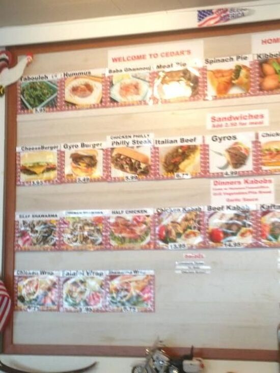 Menu at Cedar's Pita restaurant, Michigan City, Franklin St