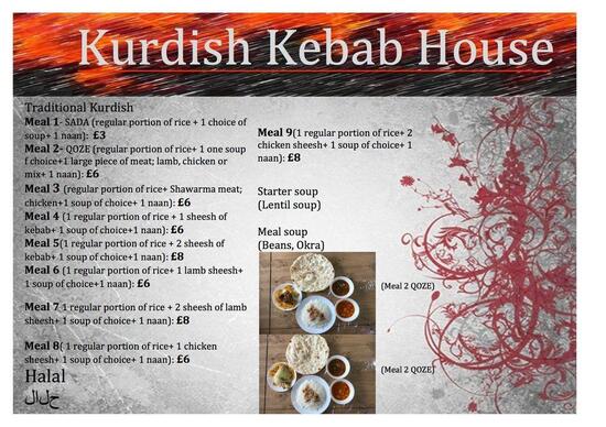 Menu at Kurdish Kebab House restaurant, Smethwick