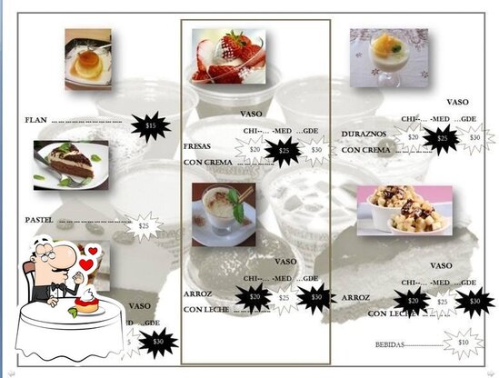 Menu at Postres y Hamburguesas, Mexico City
