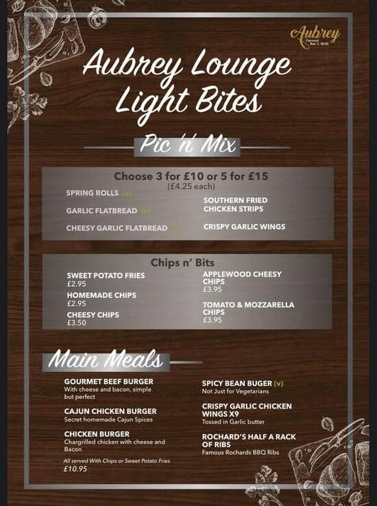 Menu at The Aubrey Arms pub & bar, Ystalyfera