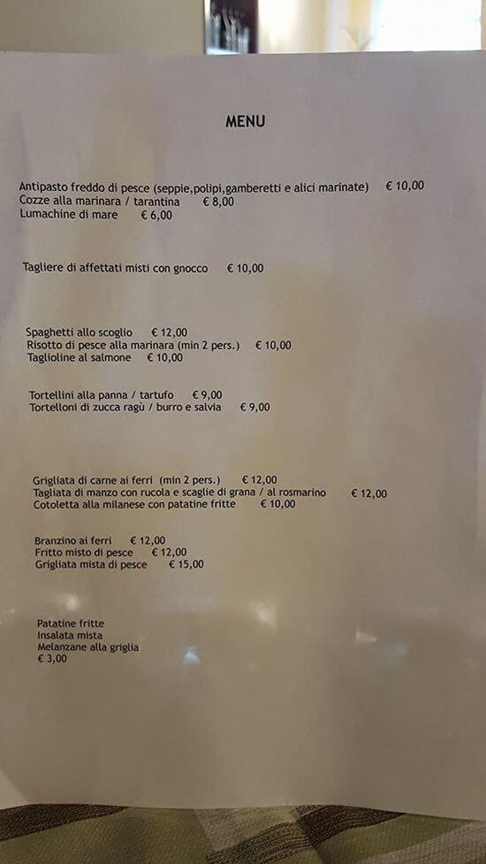 Menu da Pizzeria Colibrì, Bondeno
