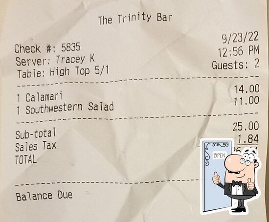 Menu at The Trinity Bar & Restaurant, New Haven