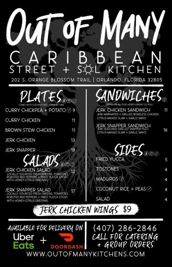 Menu at Out of Many Street & Sol Kitchen restaurant, Orlando