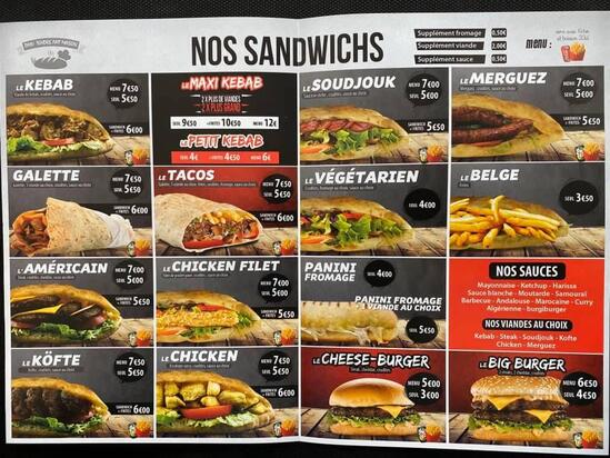 Menu au Istanbul kebab restaurant, Dole, 59 Rue des Arènes