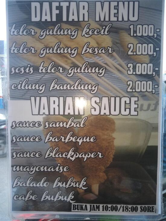 Menu at Telor gulung & cilung bandung cafe, Cikampek