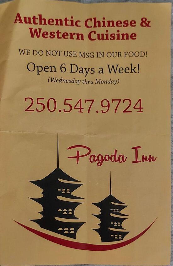 Menu at Pagoda Inn Restaurant, Lumby