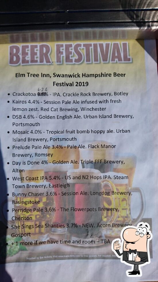 Menu at The Elm Tree Inn pub & bar, Southampton, 1 Swanwick Ln