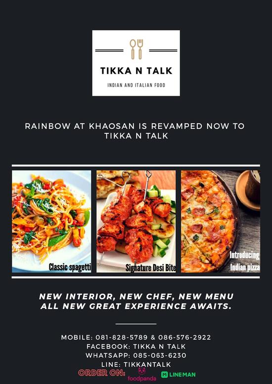 Menu at Tikka N Talk restaurant, Bangkok