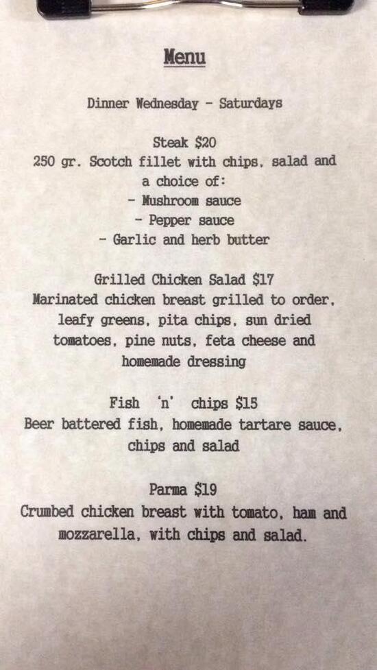 Menu at Middle Hotel Nathalia, Nathalia