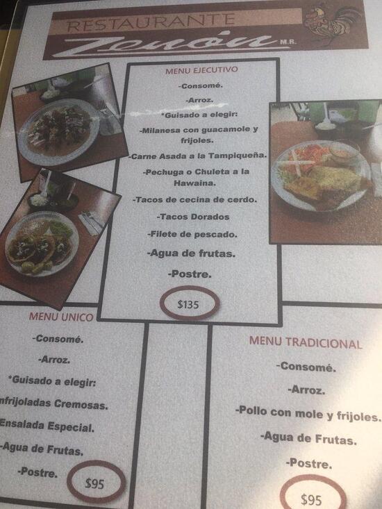 Menu at Restaurante Zenón, Mexico City