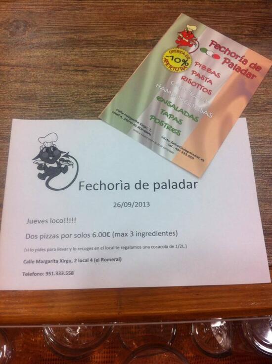 Menu at Fechoria de paladar restaurant, Málaga, Calle Margarita Xirgu