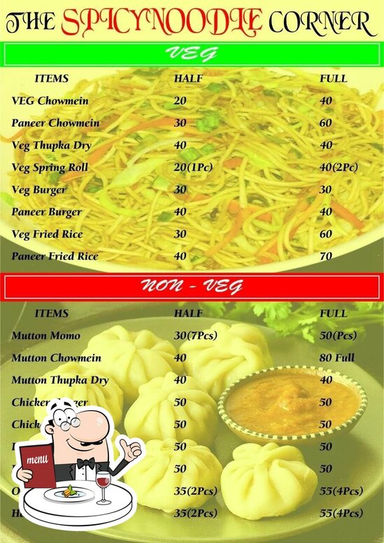 Menu at THE Spicy Noodle Corner, Haldwani