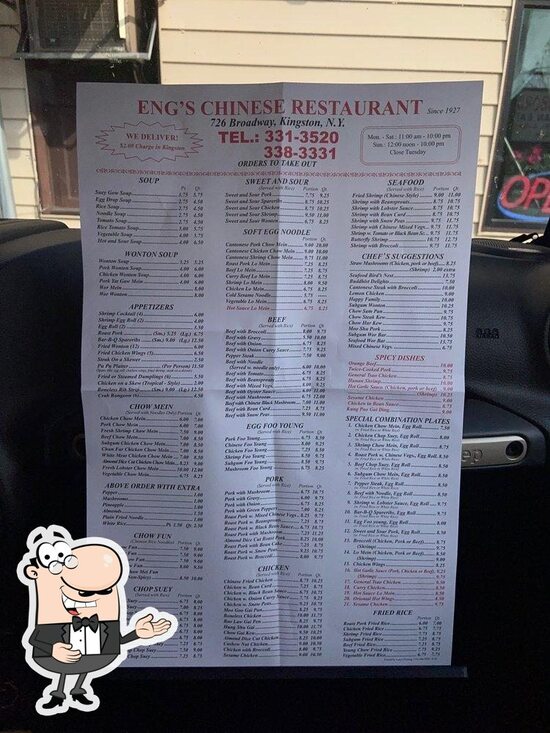 Menu at Eng's restaurant, Kingston