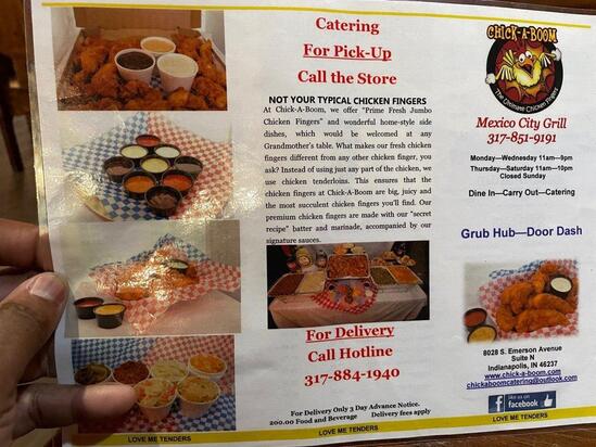 Menu at Chick-A-Boom restaurant, Indianapolis, S Emerson Ave Suite R