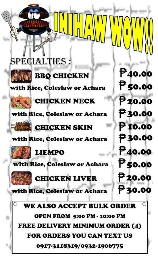 Menu at Inihaw WOW restaurant, Makati, Mabini cor Zamora Sts.
