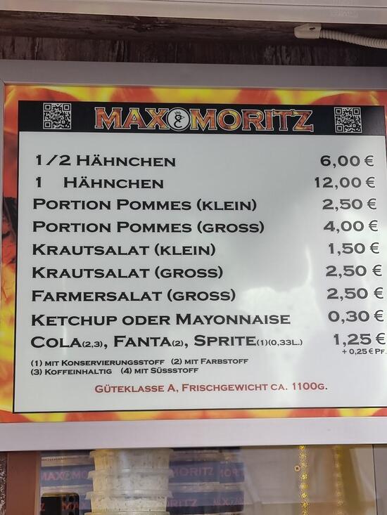 Speisekarte von Max & Moritz Hähnchengrill, Offenbach am Main, Bürgeler ...