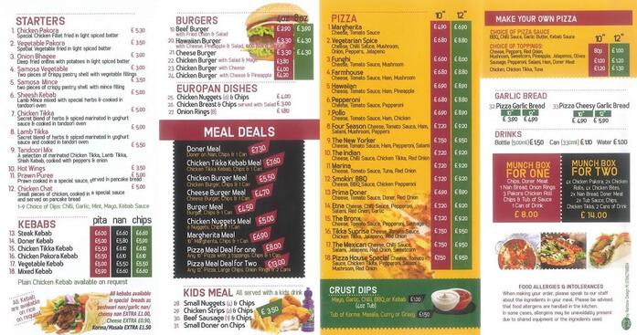 Menu at Currys 'N' Kebab Cliftonville restaurant, Belfast