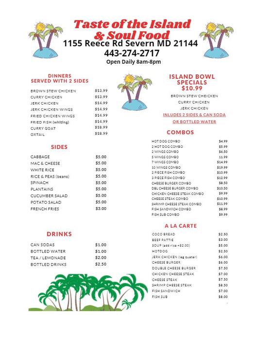 Menu at TASTE OF THE ISLAND & SOUL FOOD restaurant, Severn