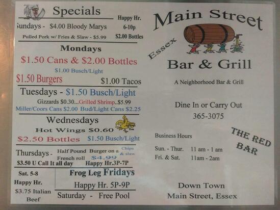 Menu at The Red Bar, Essex