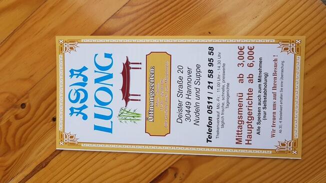 Menu at ASIA LUONG restaurant, Hanover
