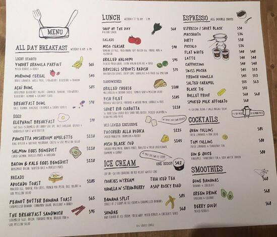 Menu at Elephant Grounds (Central) cafe, Hong Kong, 61 Caine Rd.