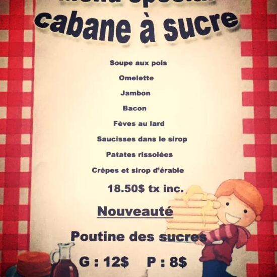 Menu au Cabane à sucre Alcide Parent Saint-Ambroise-de-Kildare QC ...