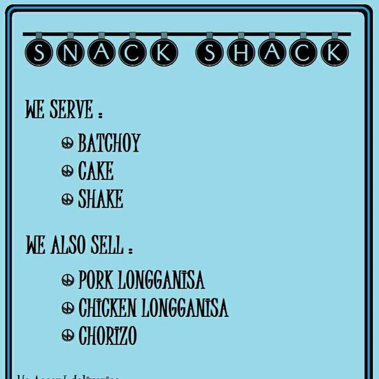 Menu at Snack Shack, Valencia City