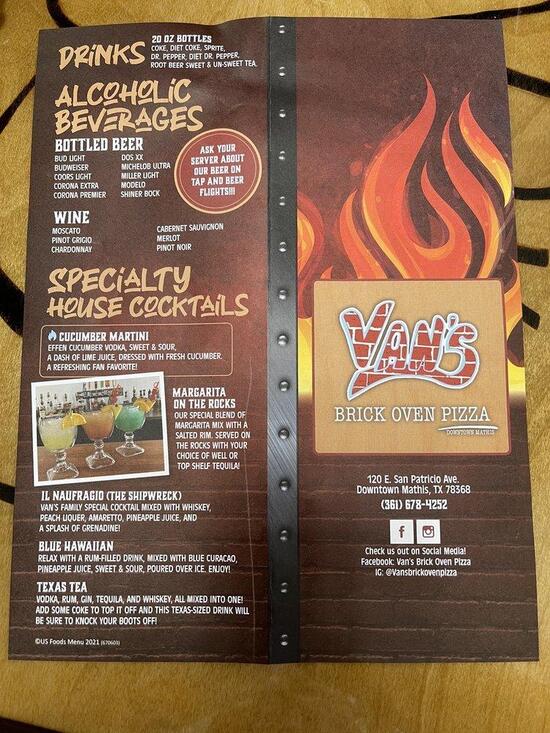 Menu at Van's Brick Oven Pizza pizzeria, Mathis