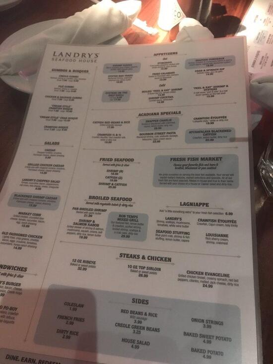 Menu at Landry's Seafood House pub & bar, Lake Charles