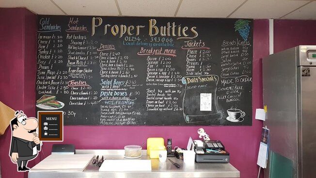 Menu at Proper Butties, Accrington