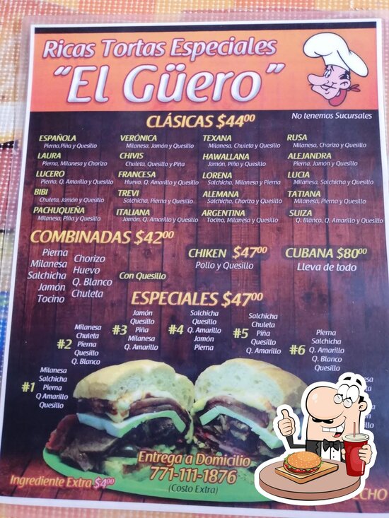 Menu at Tortas Especiales "El Güero" restaurant, Pachuca