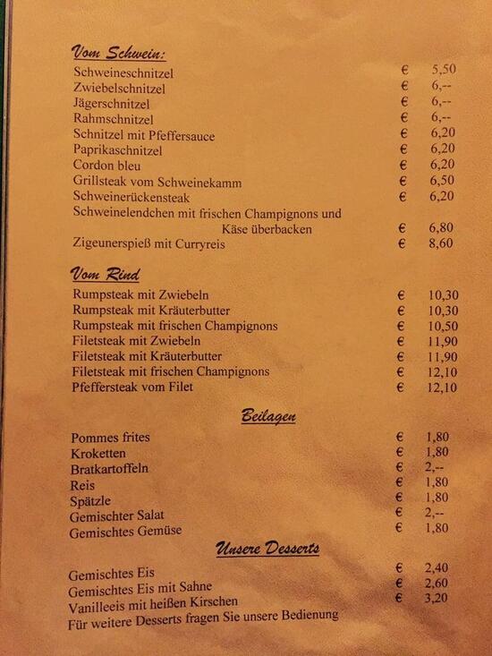 Menu at Gasthaus Zum Steinernen Haus restaurant, Hüttenberg