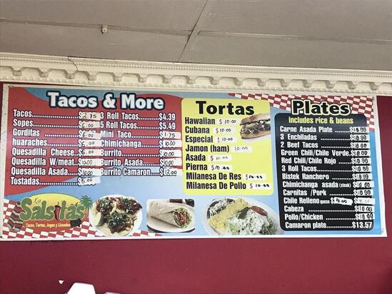 Menu at La Salsitas restaurant, Beaumont, E Lucas Dr