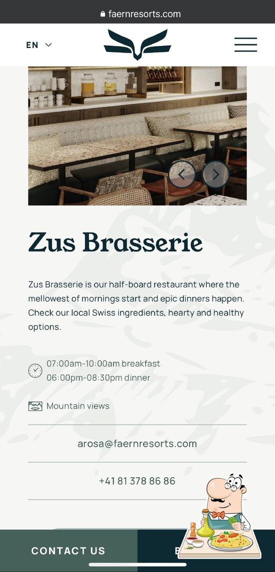 Menu at Zus Brasserie, Arosa