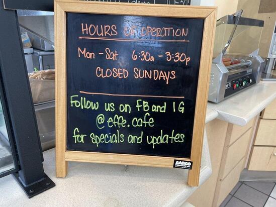 Menu at Effe cafe, Cooper City