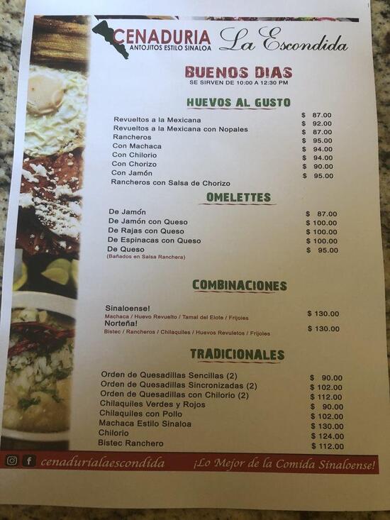 Menu at Cenaduria La Escondida restaurant, Tijuana, Blvd Agua Caliente ...
