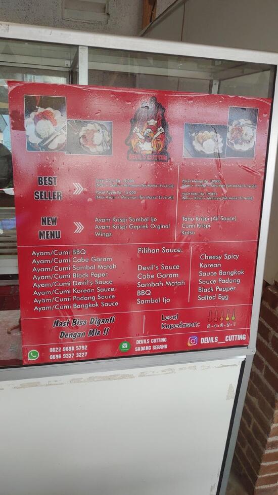 Menu at Devil's Cutting Chicken restaurant, Bandung