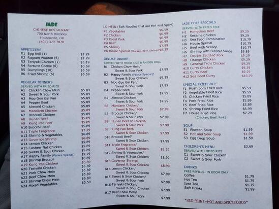 Carta de Jade Chinese Restaurant, Holdenville
