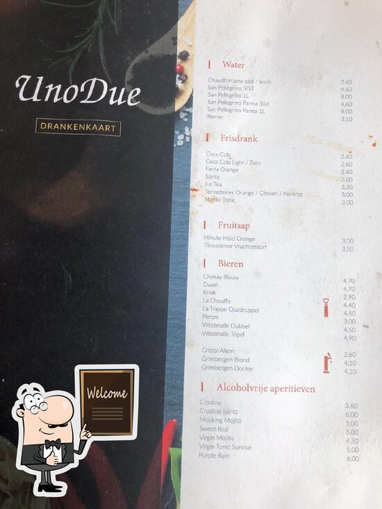 Menu at Uno Due, Sint-Truiden