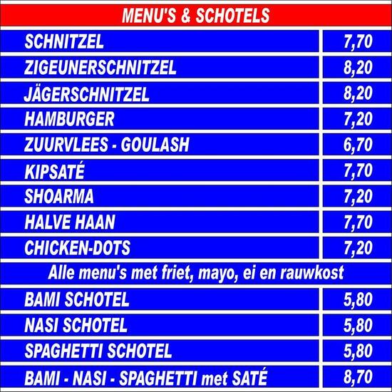 Menu at Cafetaria Hoogvonderen, Roermond
