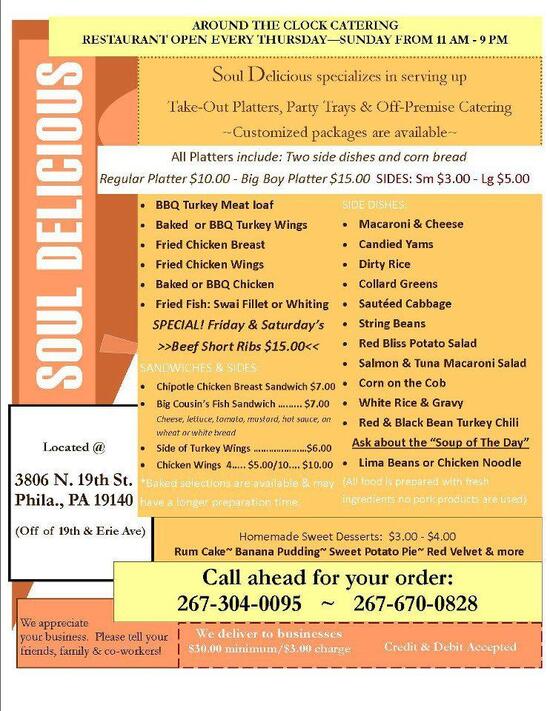 Menu at Soul Delicious restaurant, Philadelphia, N 19th St