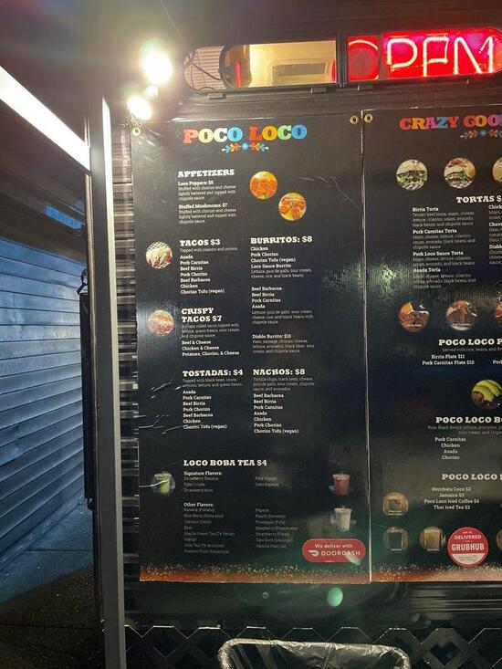 Menu at Poco Loco restaurant, Eugene